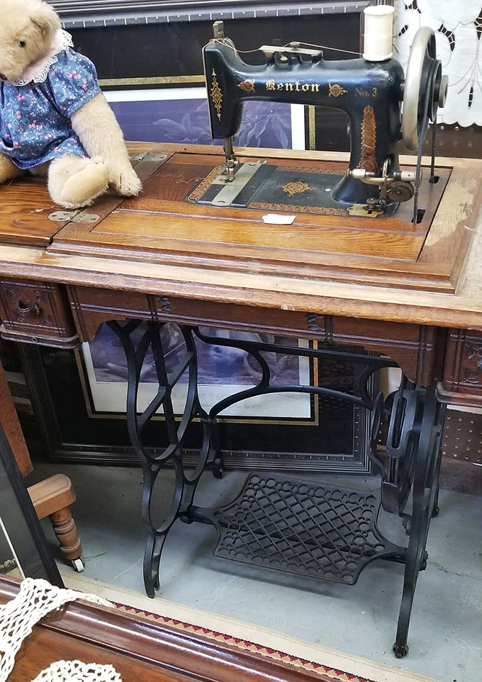 A Benton treadle sewing machine that stitched together garments and perhaps family legacies. Your great-grandmother would have considered this high-tech equipment.