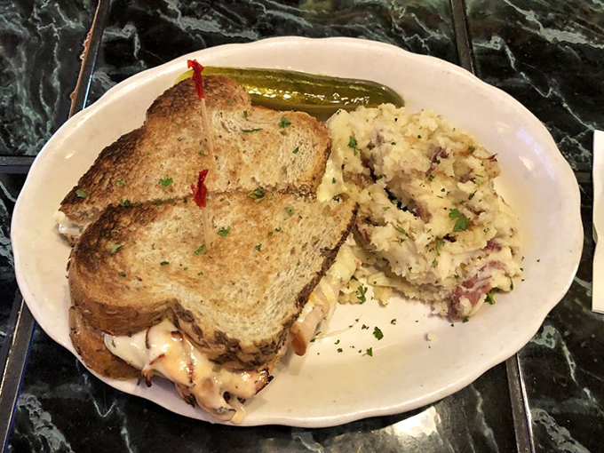 This isn't just lunch; it's a proper meal&mdash;hearty sandwich meets potato salad in a partnership more satisfying than most marriages.