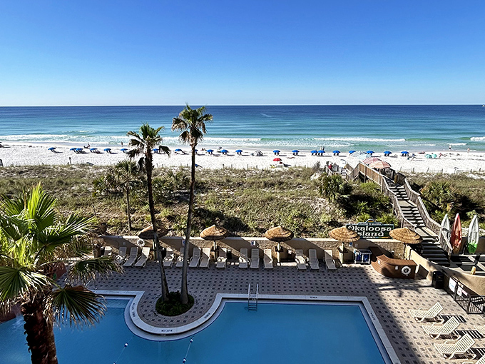 Room with a view? More like room with THE view. This pool-to-palm-to-paradise progression is what vacation photographers dream about.