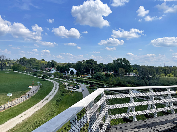 From this vantage point, Holland unfolds like a miniature model village, complete with winding paths and perfectly placed greenery.