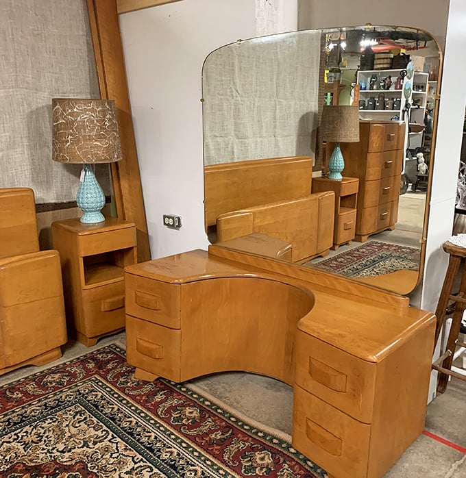 This art deco vanity isn't just furniture &ndash; it's where your grandmother perfected her victory rolls while listening to news about V-E Day.