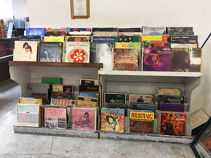 Vinyl heaven for music lovers. Dig through these bins and you might find that obscure album your cool uncle played at Thanksgiving 1978.