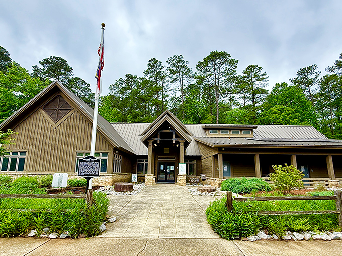 The visitor center welcomes with rustic charm and practical information&mdash;like a friendly forest concierge ready to enhance your outdoor experience.
