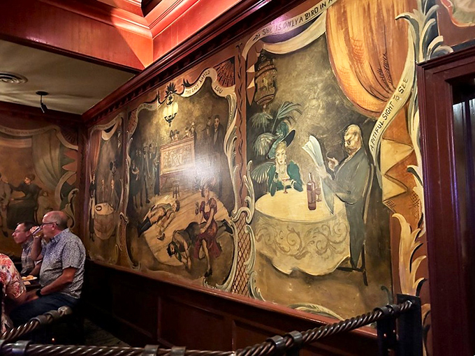 Vintage murals tell stories of Arizona's past, creating a dining backdrop that's part art gallery, part history lesson.