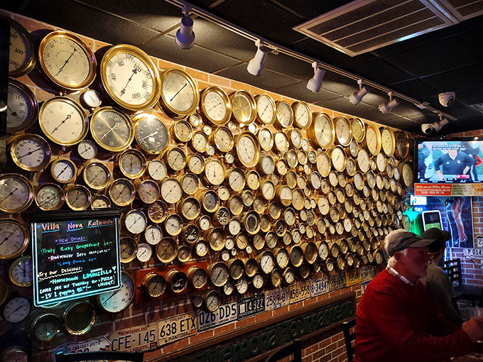 The wall of clocks isn't just decoration&mdash;it's a statement. "Time stops when you're enjoying pasta" seems to be the message behind this hypnotic display.