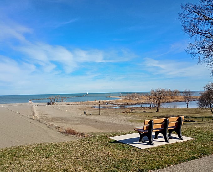 Three benches, one spectacular Lake Erie view&mdash;sometimes the simplest pleasures at Walnut Beach Park are the most profound.