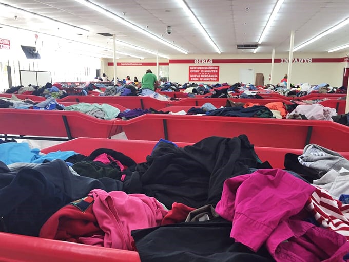 The massive clothing section stretches toward the horizon, a textile landscape that would make even seasoned shoppers gasp.