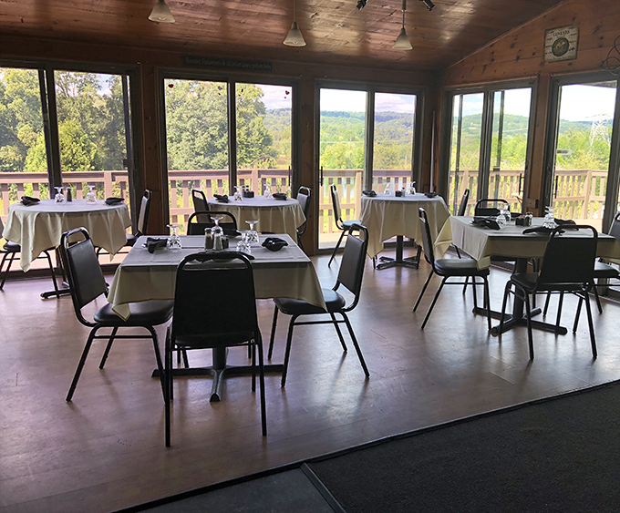 Window-side dining that turns every meal into dinner theater, starring the charming Bechtelsville streetscape.