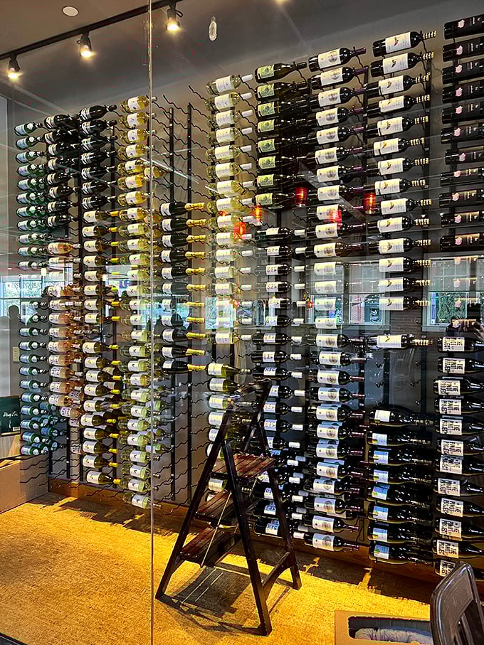 A wine wall that would make Bacchus himself weep with joy&mdash;because even gods know good barbecue deserves proper liquid accompaniment.