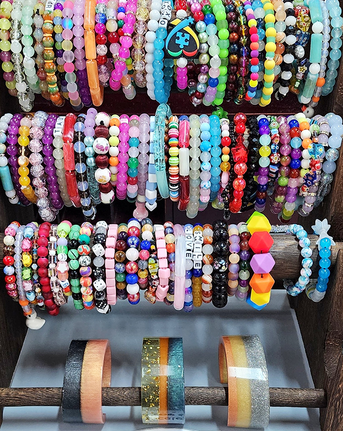 A rainbow explosion of beaded bracelets that somehow manages to contain something perfect for everyone from age eight to eighty.