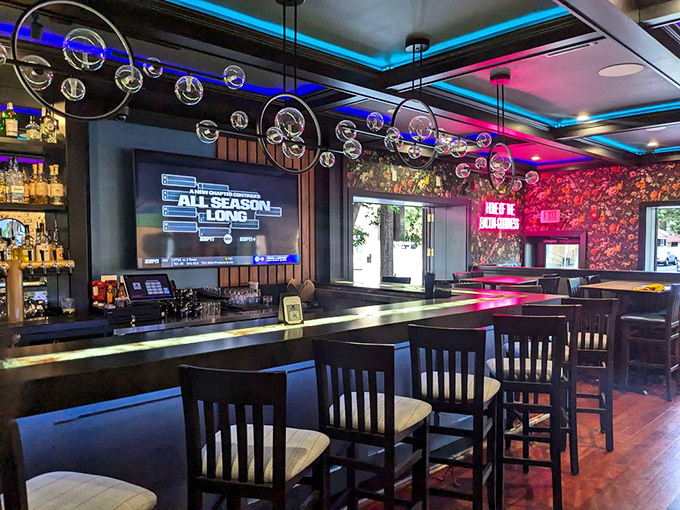 Modern meets comfort with lighting that makes every Instagram post look professional. Those bubble lights aren't just fixtures&mdash;they're celebration orbs for your meal.