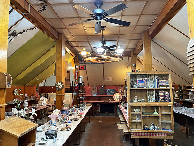 Attic dreams come true! This upper level feels like discovering your coolest grandparent's secret storage space filled with perfectly preserved treasures.