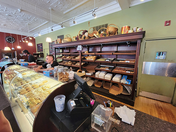 The bread display showcases the foundation of Italian cuisine. These aren't just loaves – they're edible history, recipes perfected over generations.