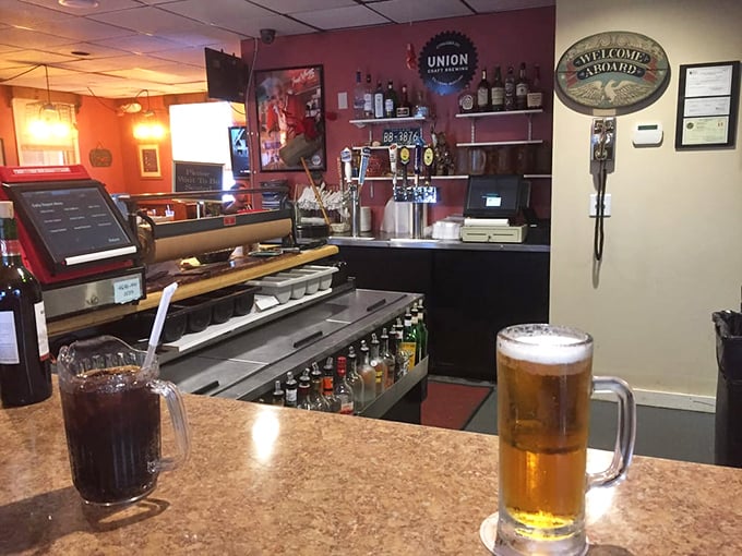 The bar area beckons with cold drinks and the promise of good conversation ahead.