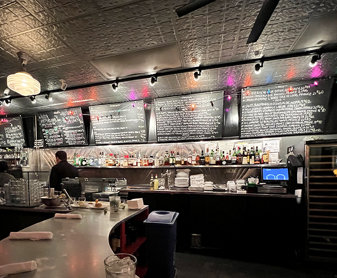 The chalkboard menu and well-stocked bar promise an evening where the hardest decision is what delicious thing to try first.