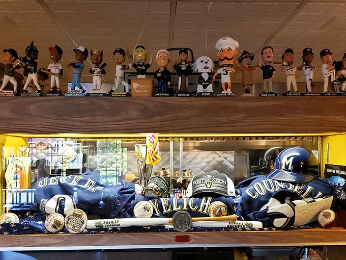 Milwaukee baseball treasures line the display case&mdash;a shrine to America's pastime that pairs perfectly with America's comfort food.