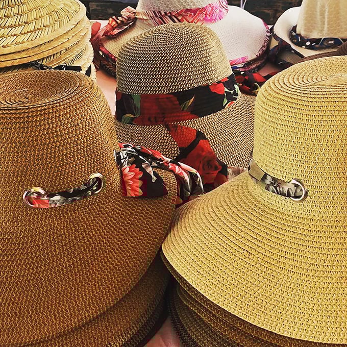 Hat heaven for sun-conscious shoppers. These woven beauties offer both protection and style—essential armor for the Texas summer battlefield.