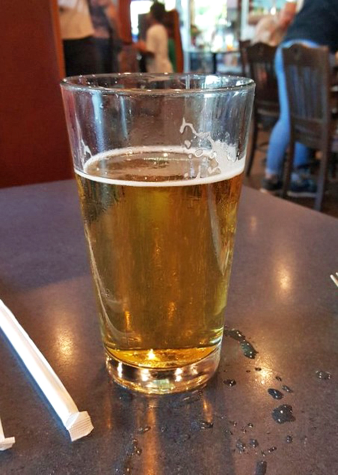 A perfectly poured beer catches the light, promising refreshment that pairs beautifully with whatever Southern delicacy you've ordered.