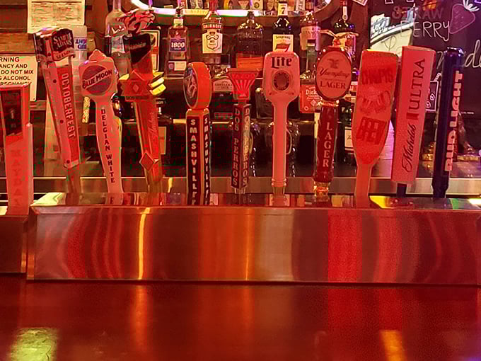 Beer taps standing at attention like soldiers ready to serve&mdash;the perfect liquid companions to Champy's legendary fried offerings.