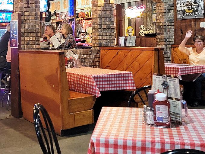 Booth seating designed for comfort and privacy&mdash;because the relationship between you and your rack of ribs is intimate and deserves its own space.