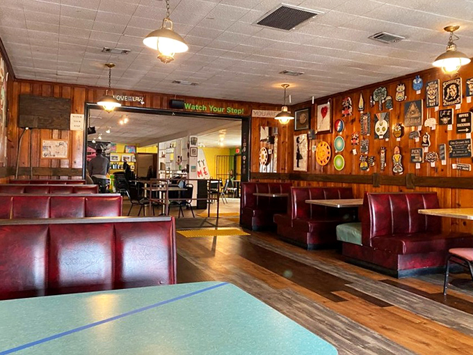 Red vinyl booths invite you to slide in and stay awhile, channeling diner nostalgia with a distinctly Atlanta twist.