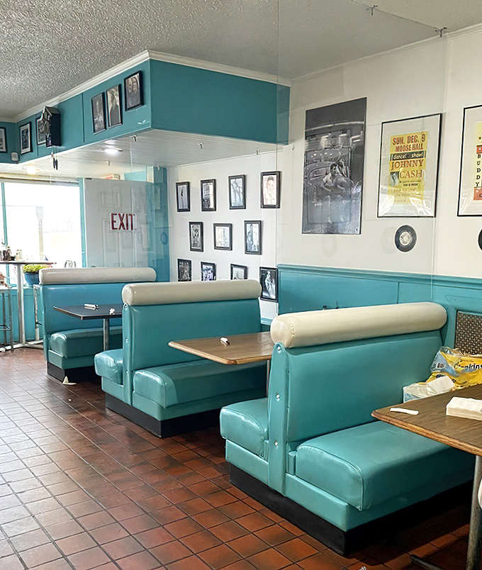 These turquoise booths have cradled more family stories, first dates, and regular's gossip than a small-town barber shop. The padding might be vinyl, but the comfort is real.
