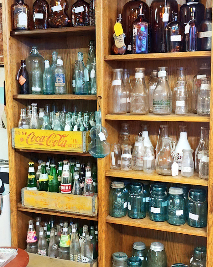 The bottle collector's dream&mdash;from cobalt blue medicine bottles to vintage Coca-Cola crates, each glass vessel holds history, not liquid.