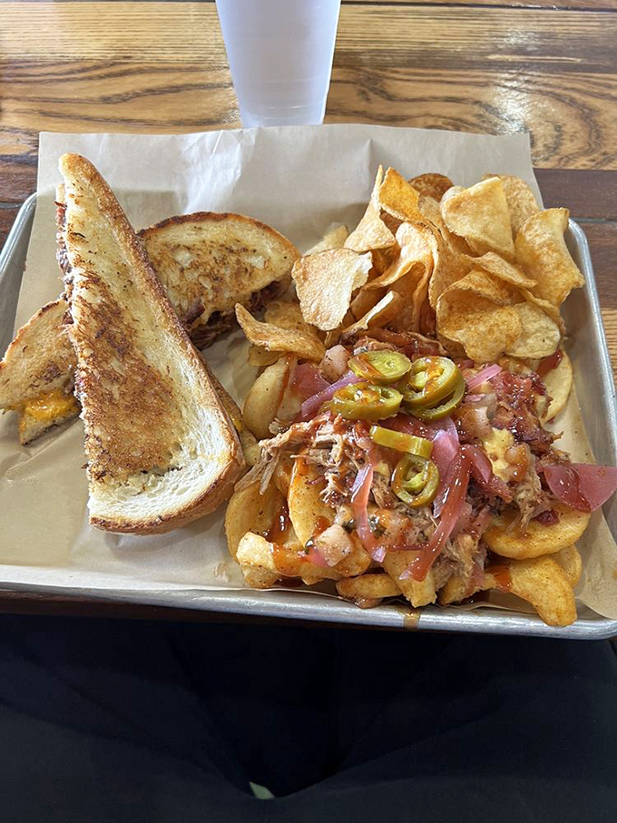 Brisket grilled cheese that bridges childhood nostalgia and grown-up flavor. The smoke-kissed meat and melty cheese create a sandwich worth writing home about.