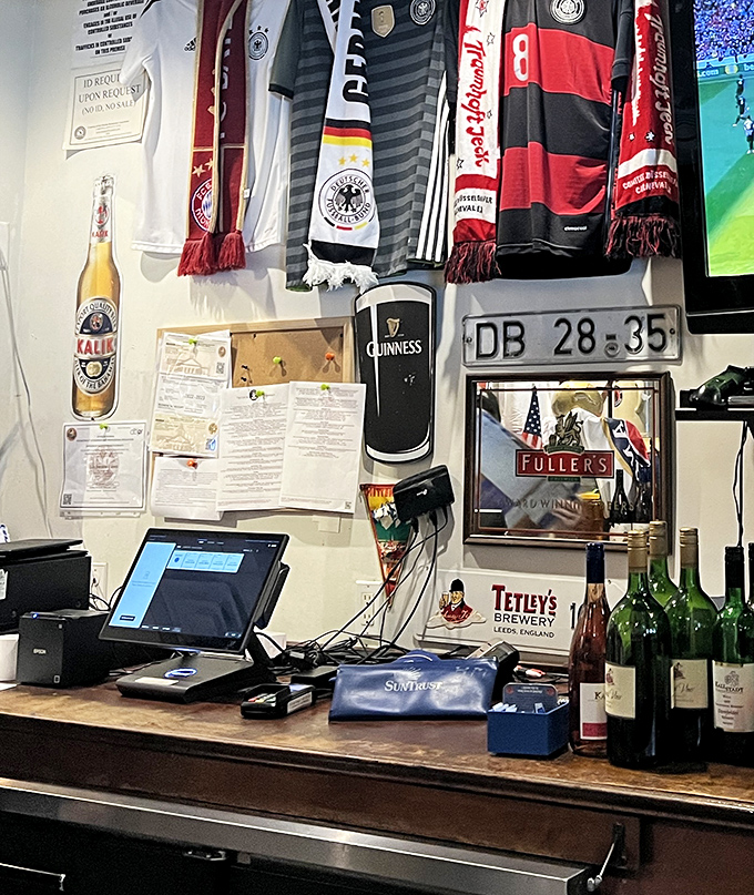 Where German football jerseys meet beer signage in perfect harmony. This isn't decoration&mdash;it's a shrine to the things that make life worth living. 