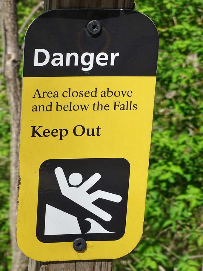 Nature's thrill ride comes with warnings. The universal "falling stick figure" reminds us that gravity remains undefeated since the beginning of time.