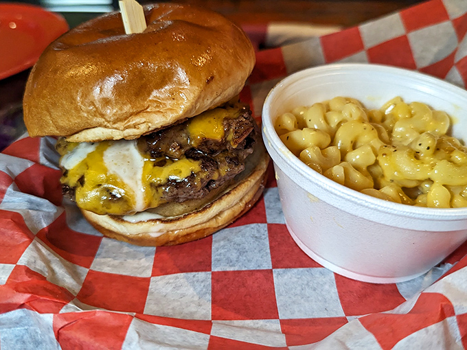 This isn't just a cheeseburger&mdash;it's a towering monument to beef perfection with melty cheese cascading down like a yellow waterfall of joy.