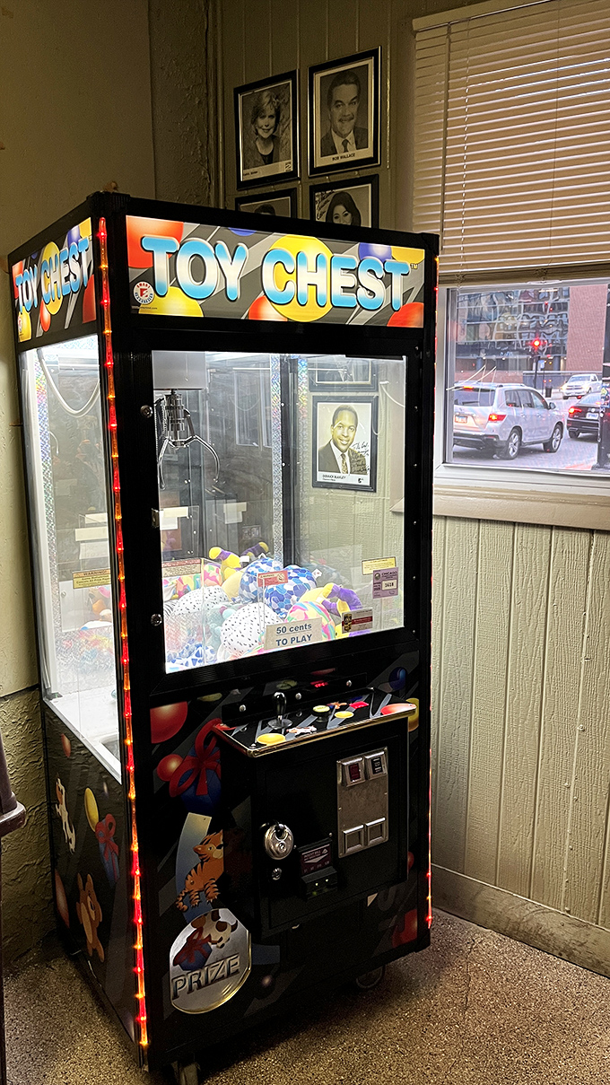 Even the toy machine seems to understand its place in the hierarchy&mdash;you're here for the beef first, prize-winning second. 