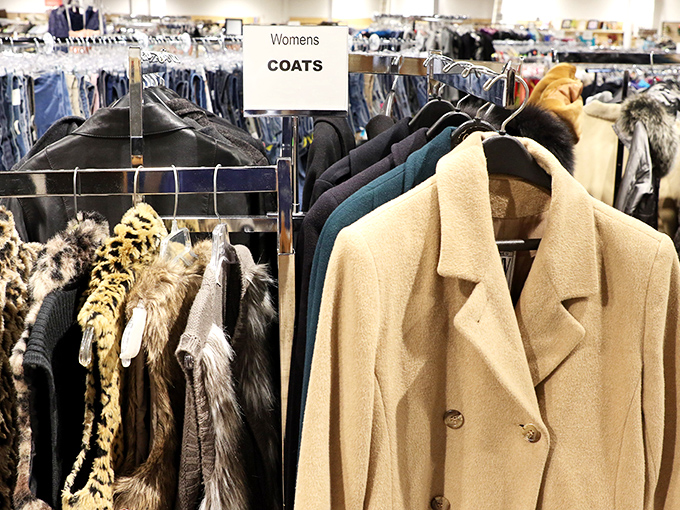 The coat section offers everything from practical parkas to statement pieces that would make any fashionista forget they're shopping secondhand.