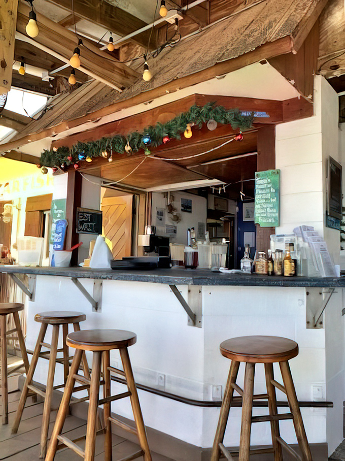 The counter where fish market meets restaurant, blending commerce with culinary artistry in perfect harmony.