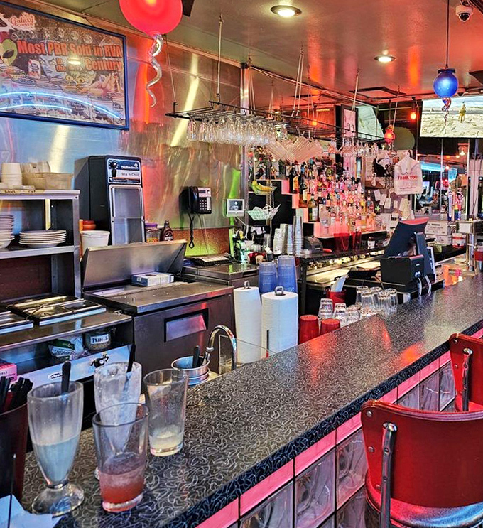 The counter where magic happens&mdash;milkshakes mixed, orders called, and conversations flow as freely as the coffee. Diner perfection in action.