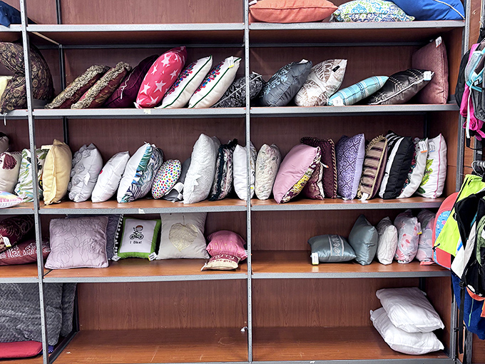 The furniture section &ndash; where solid wood dining sets and comfortable sofas await their second chance to make a house feel like home.