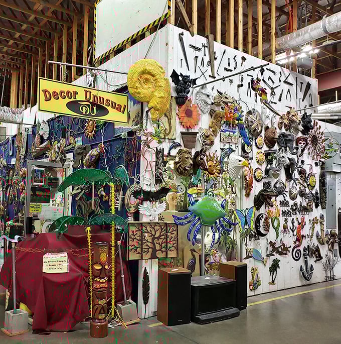 "Decor Unusual" lives up to its name with wall art that defies categorization. That giant sun would make even the cloudiest Florida room feel tropical.