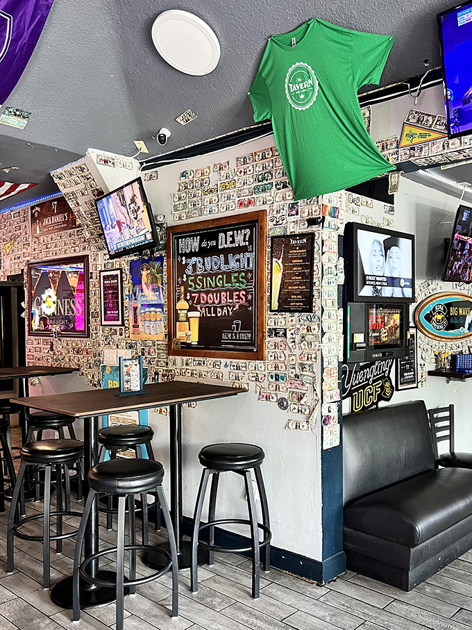 Wall decor that tells stories of good times past and promises more to come. That green T-shirt has seen things.