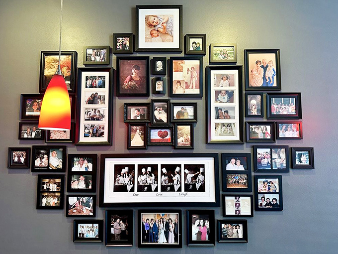 The wall of family photos isn't decoration&mdash;it's a community archive telling stories of celebrations, milestones, and the people who make Scotty's more than just a restaurant.
