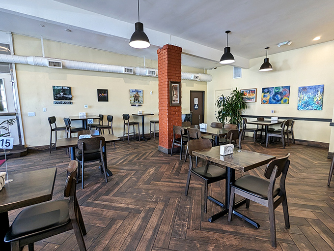 Simple tables and chairs that say, "We put our energy into the food, not fancy furniture"&mdash;and you'll be thankful they did.