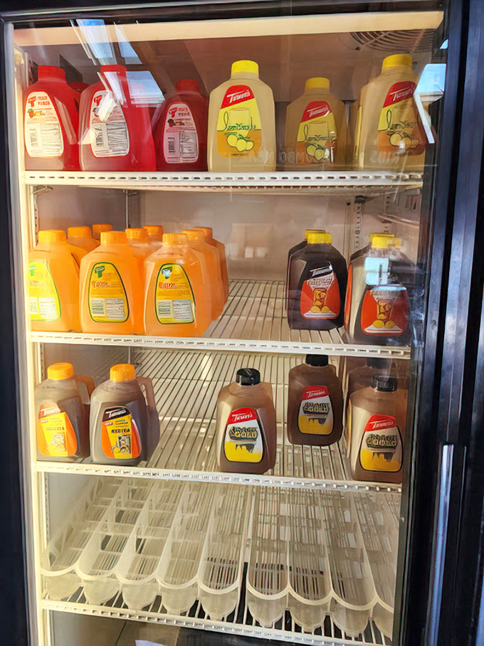 A refrigerator full of condiments, because even perfection sometimes needs a little extra something on the side.
