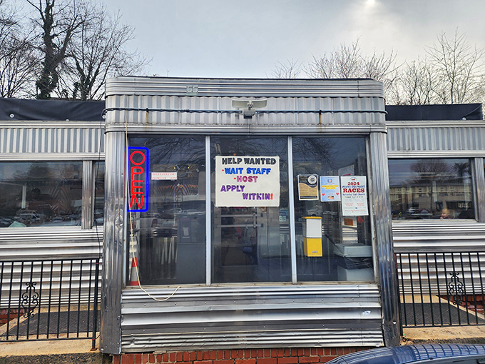 The entrance to Frost Diner beckons with the promise of home cooking and the subtle suggestion that calories don't count inside these silver walls.