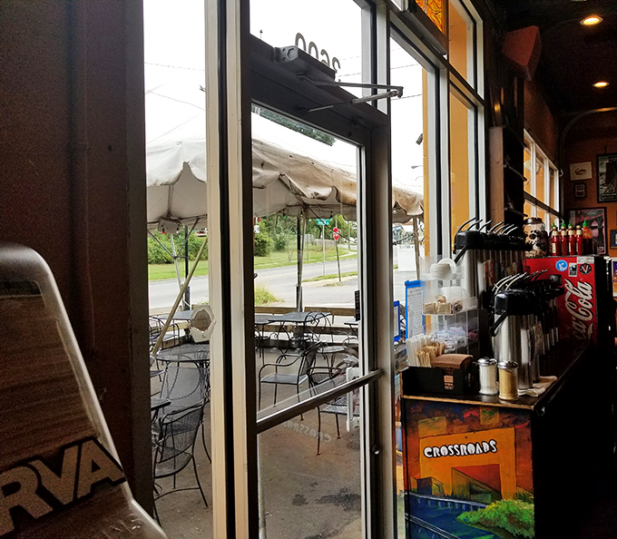 The view from inside looking out – your last glimpse before breakfast burrito bliss.