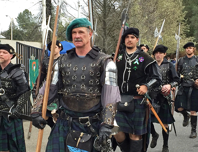 Medieval meets Gold Rush at what appears to be a Renaissance or Scottish festival. When Californians commit to historical reenactment, they don't mess around!