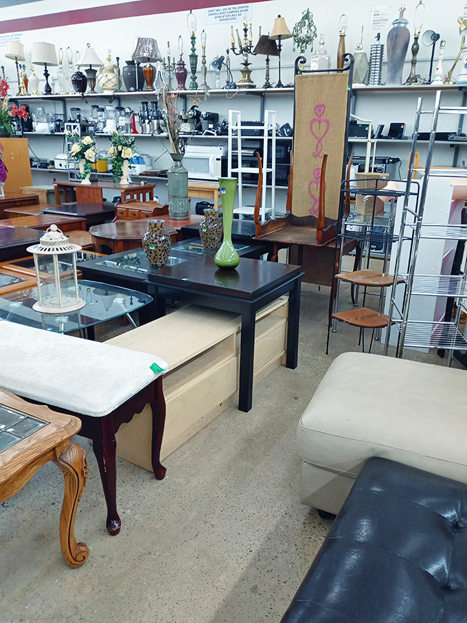 The furniture section: where mid-century modern meets "my cousin's basement circa 1987" in perfect retail harmony.