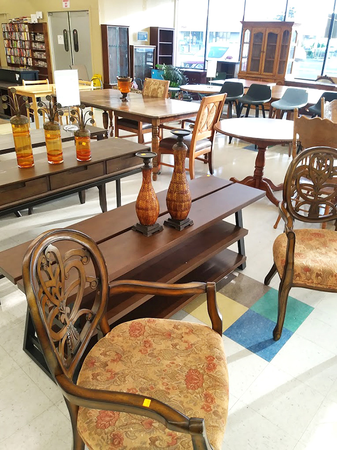 Dining sets from every era create a furniture time machine. That ornate chair could have witnessed family dinners from the Nixon administration through Netflix.