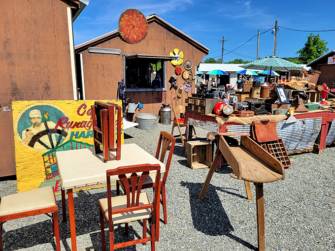 Rustic charm meets roadside Americana. That Captain's chair has stories to tell, if only you'd take it home and listen.
