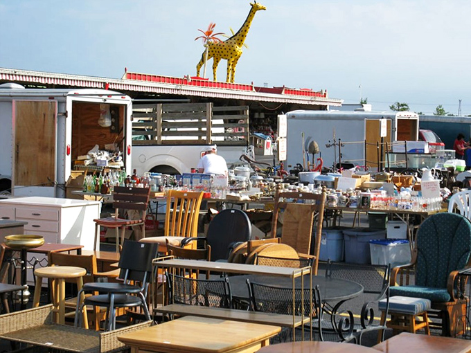 Outdoor treasure hunting at its finest. That giraffe on the roof isn't just decoration&mdash;it's a landmark for when you inevitably text friends "I'm lost in furniture land."