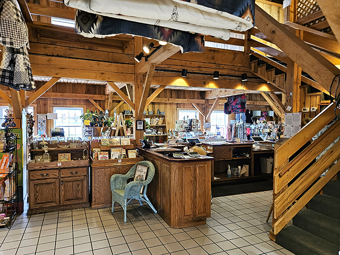 The gift shop offers treasures to take home when your stomach can hold no more. Quilts, crafts, and country charm await between wooden beams.