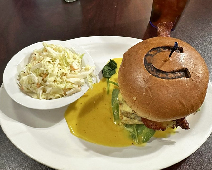 A burger with personality&mdash;complete with a smiley face branded right onto the bun. Even your food is happy at The Horseshoe.